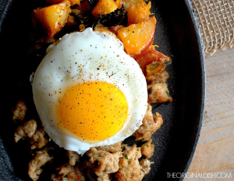 Autumn Hash with Homemade Turkey Sausage & Fried Eggs - The Original Dish