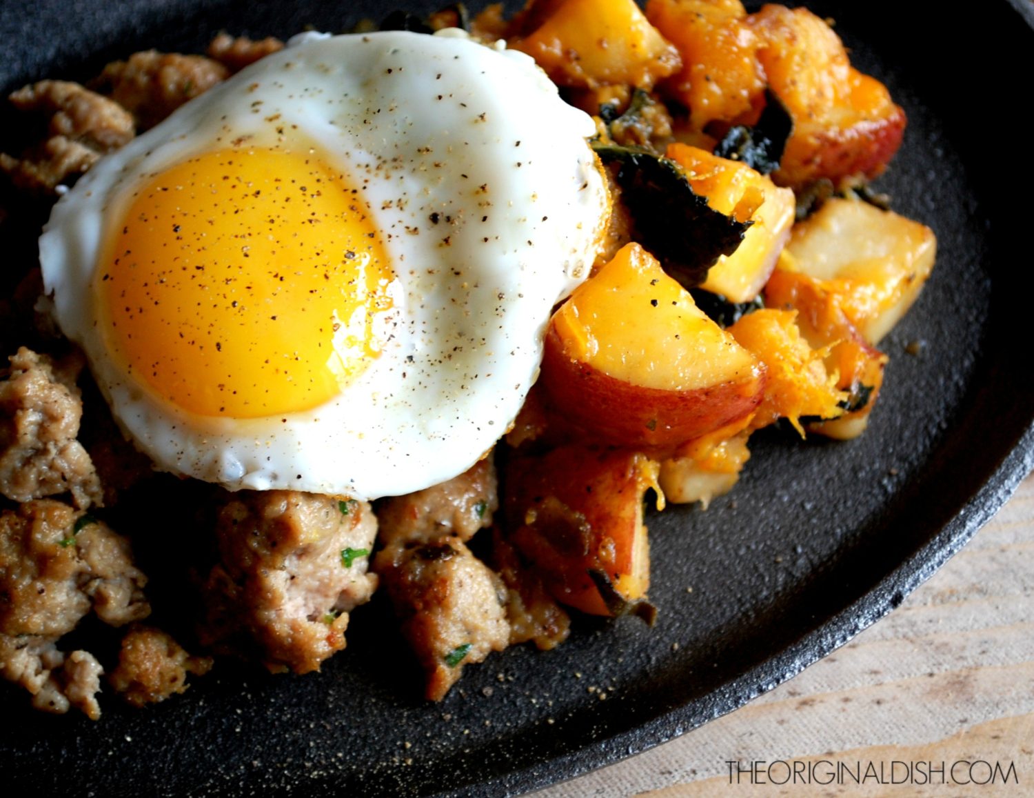 Autumn Hash with Homemade Turkey Sausage & Fried Eggs - The Original Dish