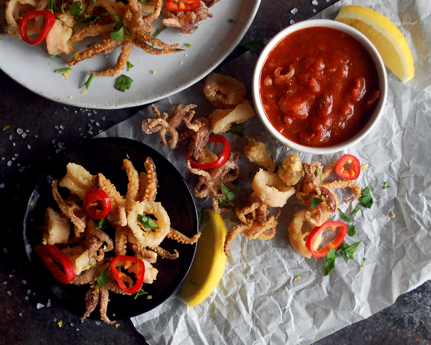 Fried Calamari with Pickled Red Fresno Chili Peppers - The Original Dish