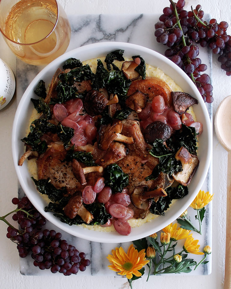 Pork Chops with White Wine Grape Sauce & Polenta - The Original Dish