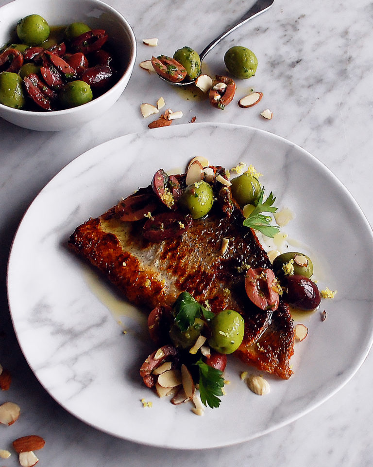 Crispy Skin Fish with Olives & Almonds - The Original Dish