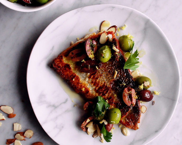 Crispy Skin Fish with Olives & Almonds - The Original Dish