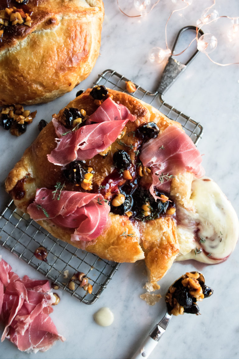 Puff Pastry Wrapped Baked Brie with Prosciutto & Cherry Jam - The ...