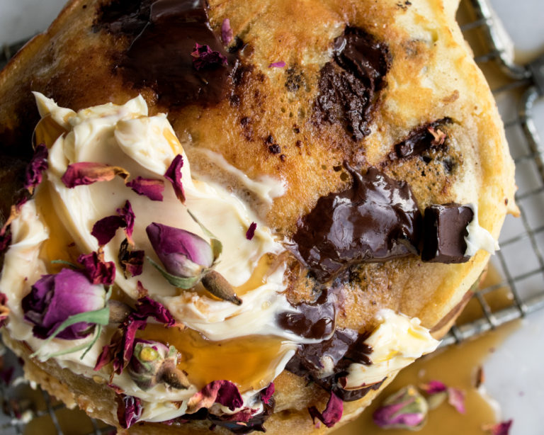 Chocolate Ricotta Pancakes with Whipped Rose Butter - The Original Dish