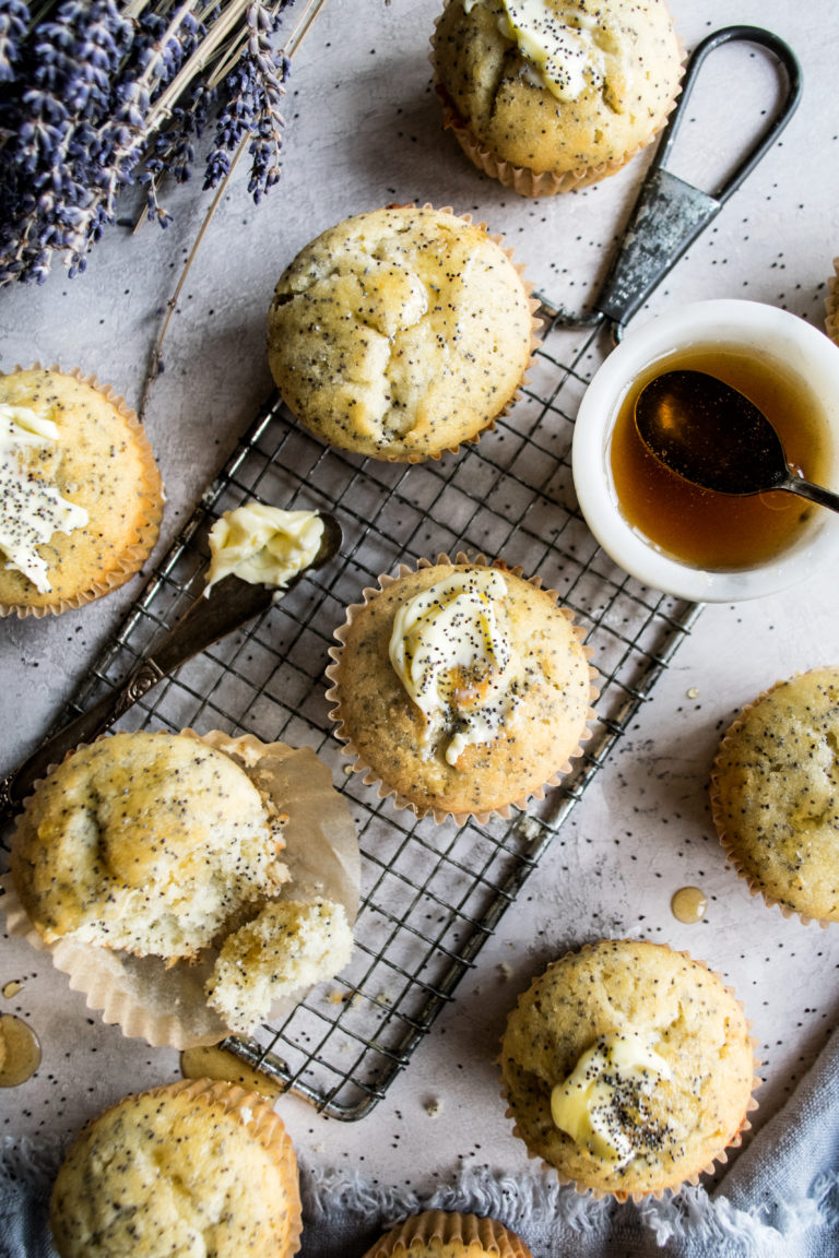 Lemon Poppy Seed Muffins with Lavender Honey - The Original Dish