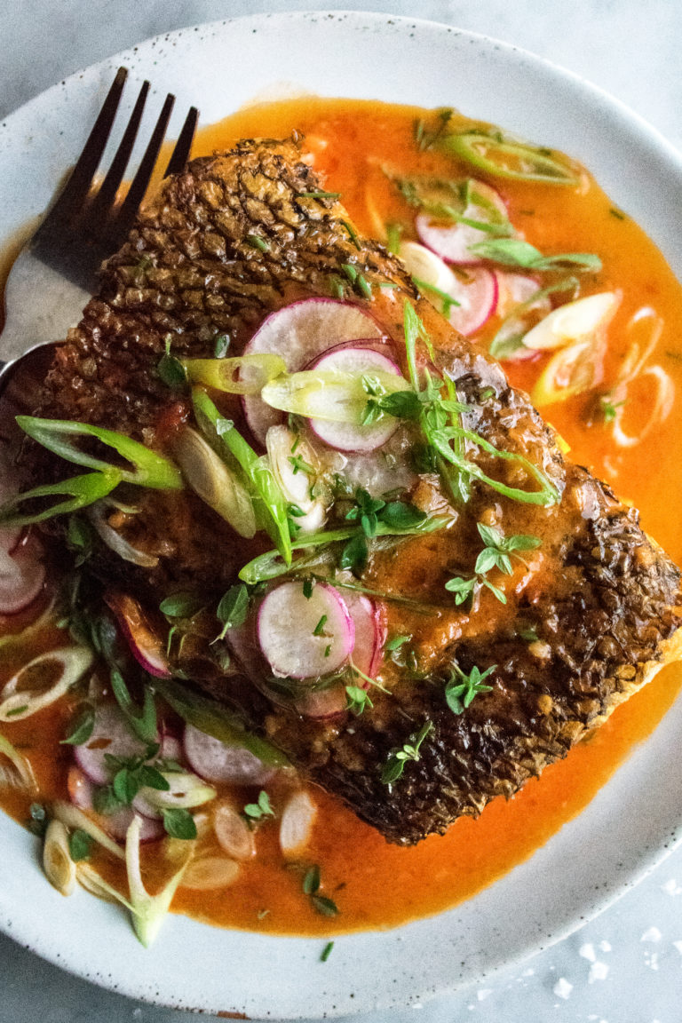 Crispy-Skinned Sea Bass with Spicy Tomato Butter - The Original Dish
