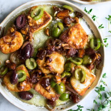 Pan-Fried Halloumi Cheese with Olives & Hazelnuts - The Original Dish