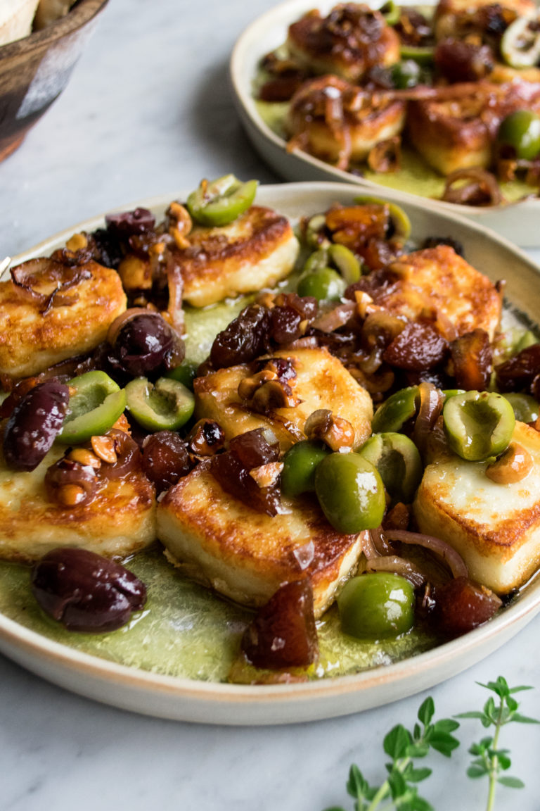 Pan-Fried Halloumi Cheese with Olives & Hazelnuts - The Original Dish