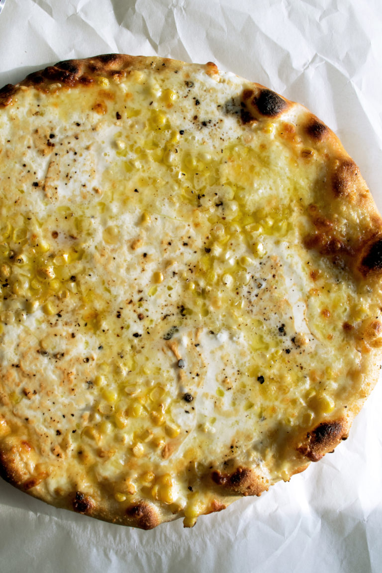 Four Cheese Corn Pizza with Black Pepper & Basil - The Original Dish