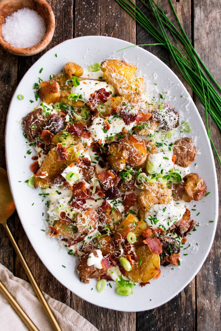 Loaded Smashed Potatoes with Bacon & Parmesan - The Original Dish