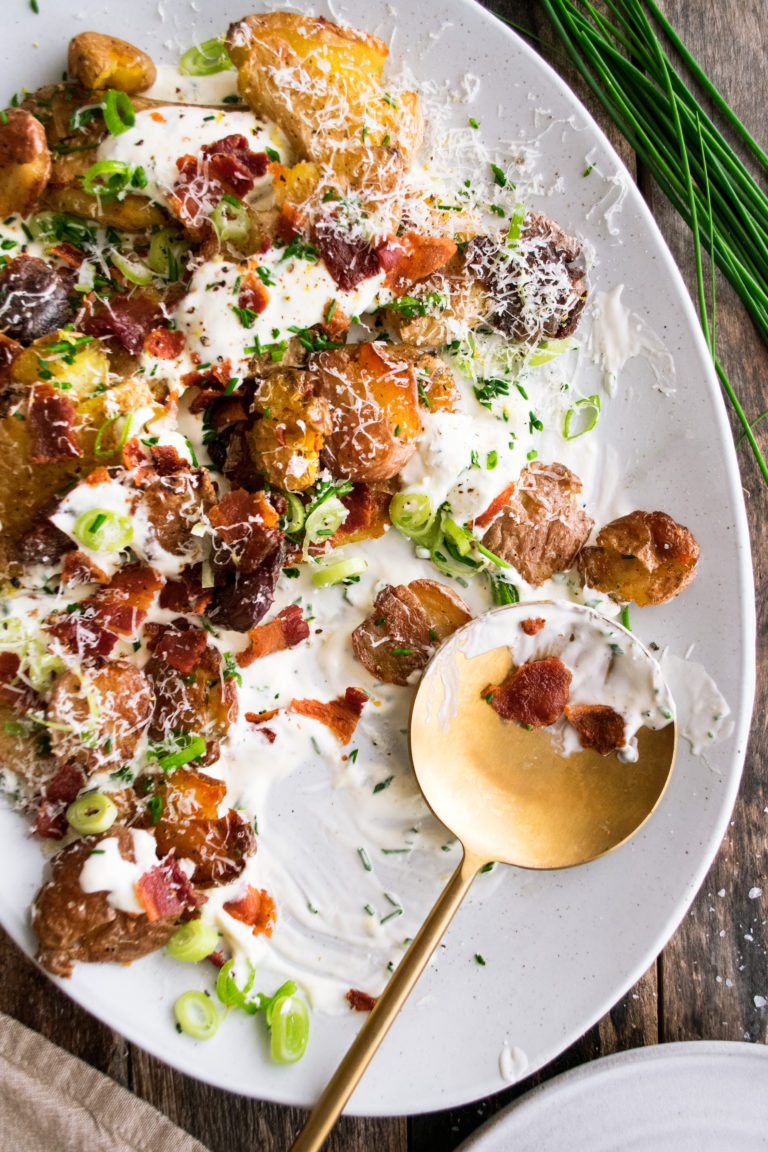 Loaded Smashed Potatoes with Bacon & Parmesan - The Original Dish