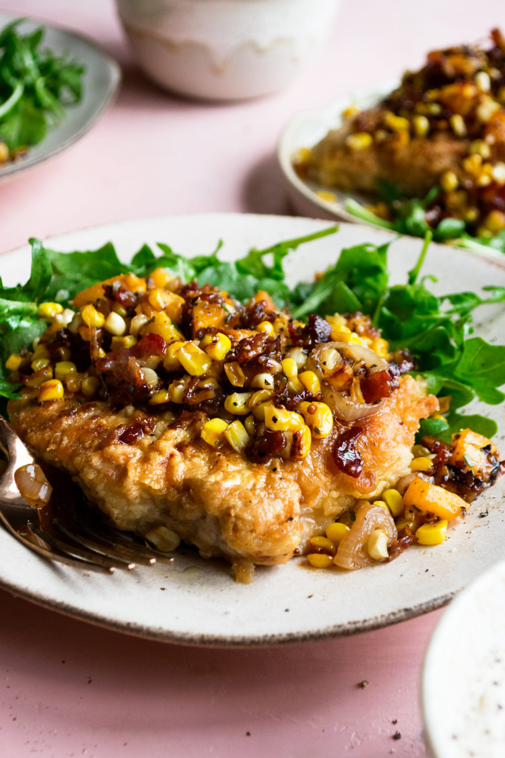 Breaded Pork Chops with Caramelized Corn & Peaches - The Original Dish