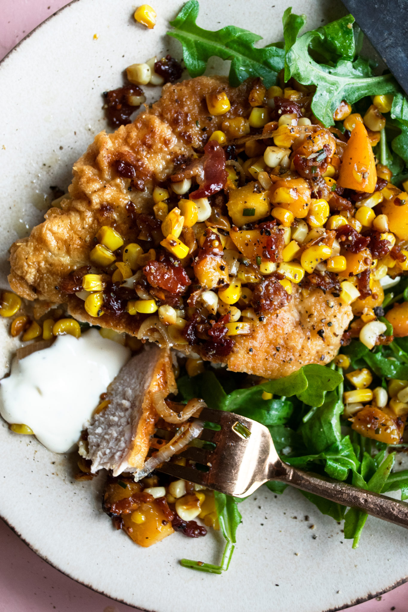 Breaded Pork Chops with Caramelized Corn & Peaches - The Original Dish