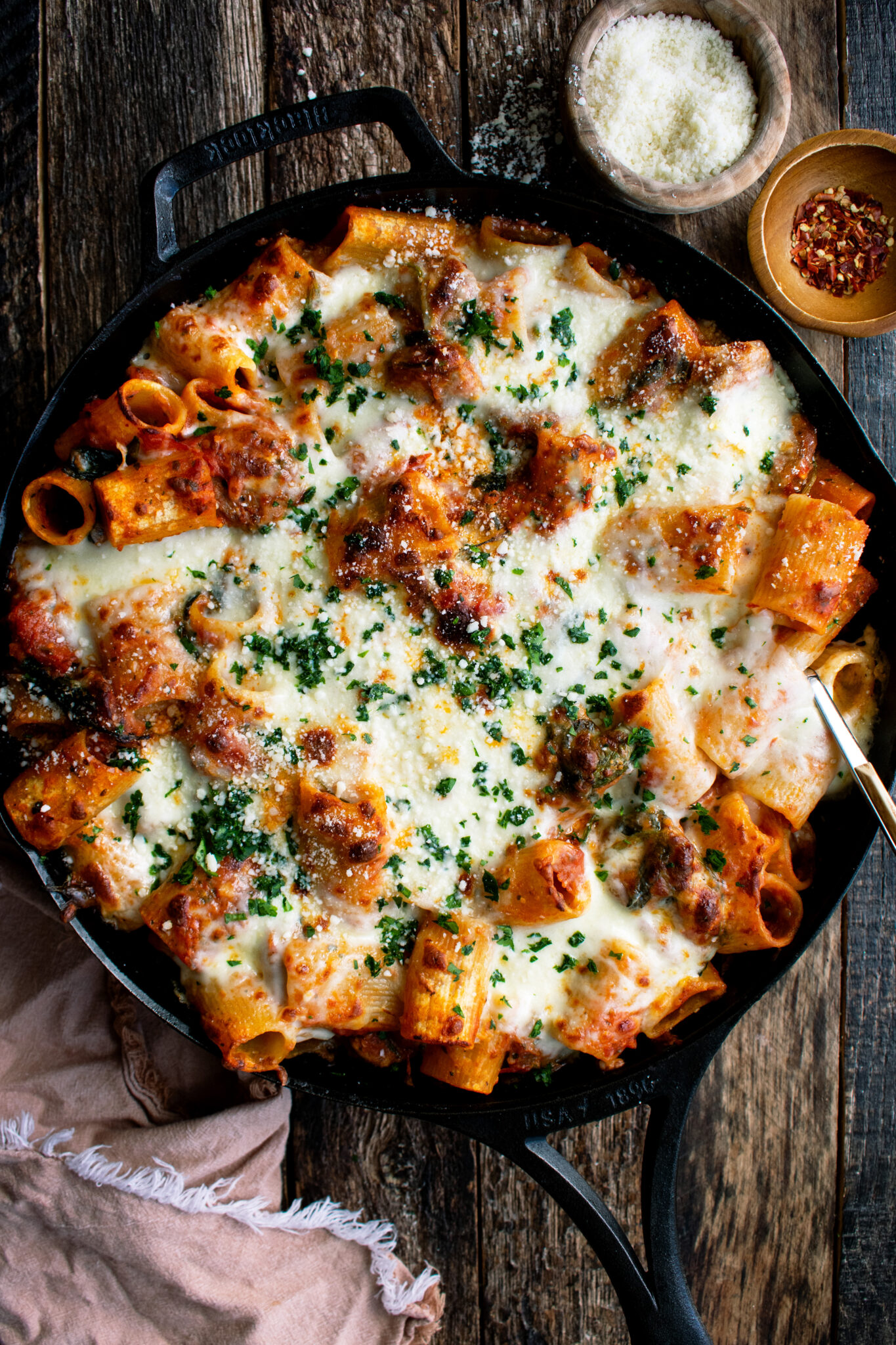 Cheesy Baked Rigatoni with Italian Sausage & Spinach - The Original Dish