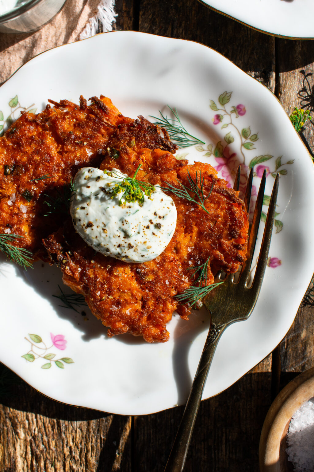 Sweet Potato Fritters with Dill Yogurt Sauce - The Original Dish